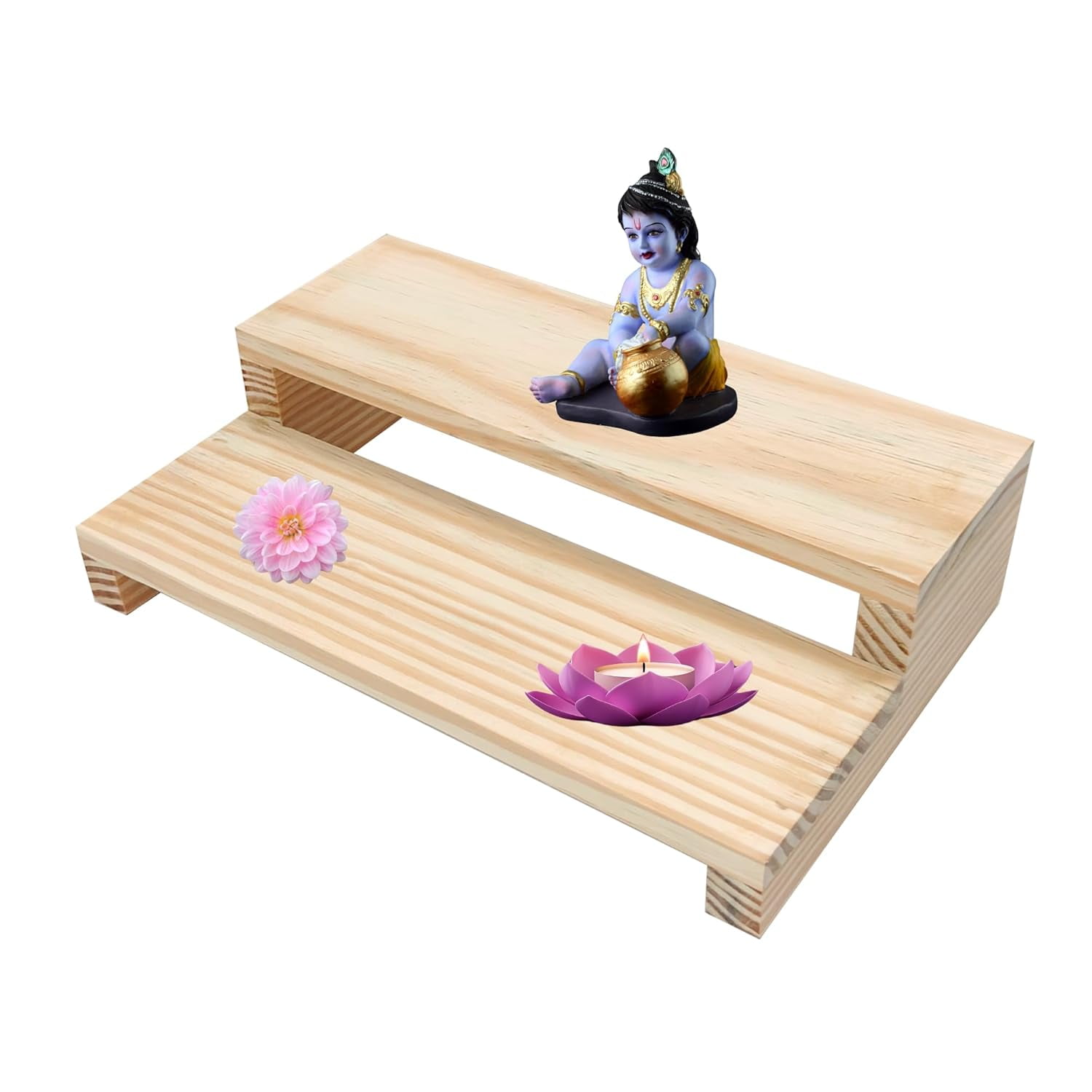 Precious Contemporary 2 Tier Pinewood Mini Pooja Chowki for Home Office ...