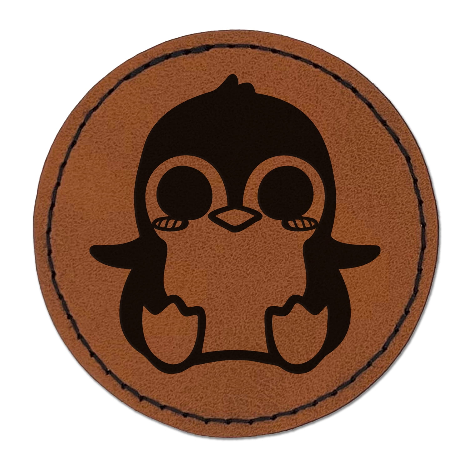 Precious Kawaii Chibi Baby Penguin Sitting 2.5" Faux Leather Round ...