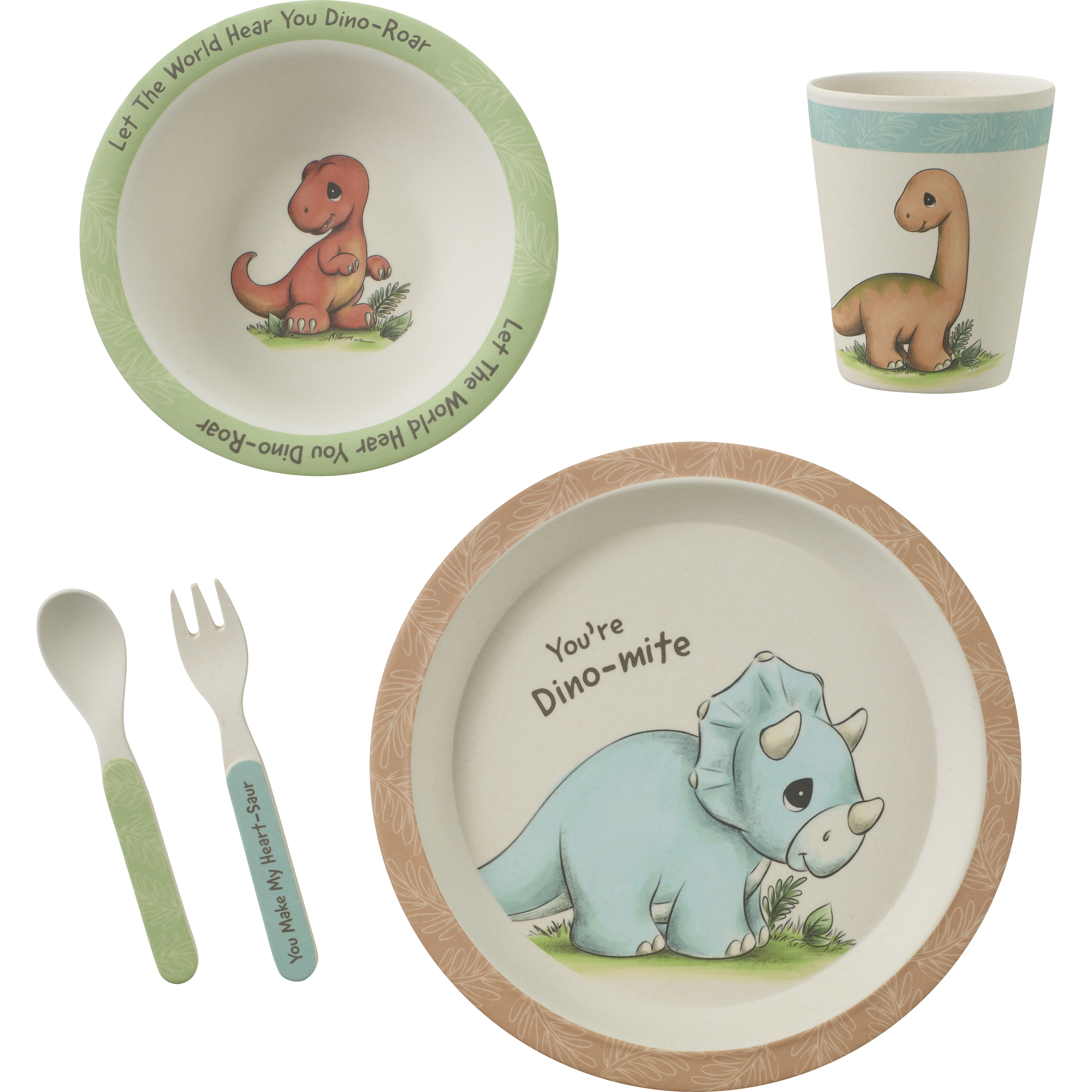 Precious Moments You're Dino-mite Bamboo 5-Piece Dinosaur Mealtime Gift ...
