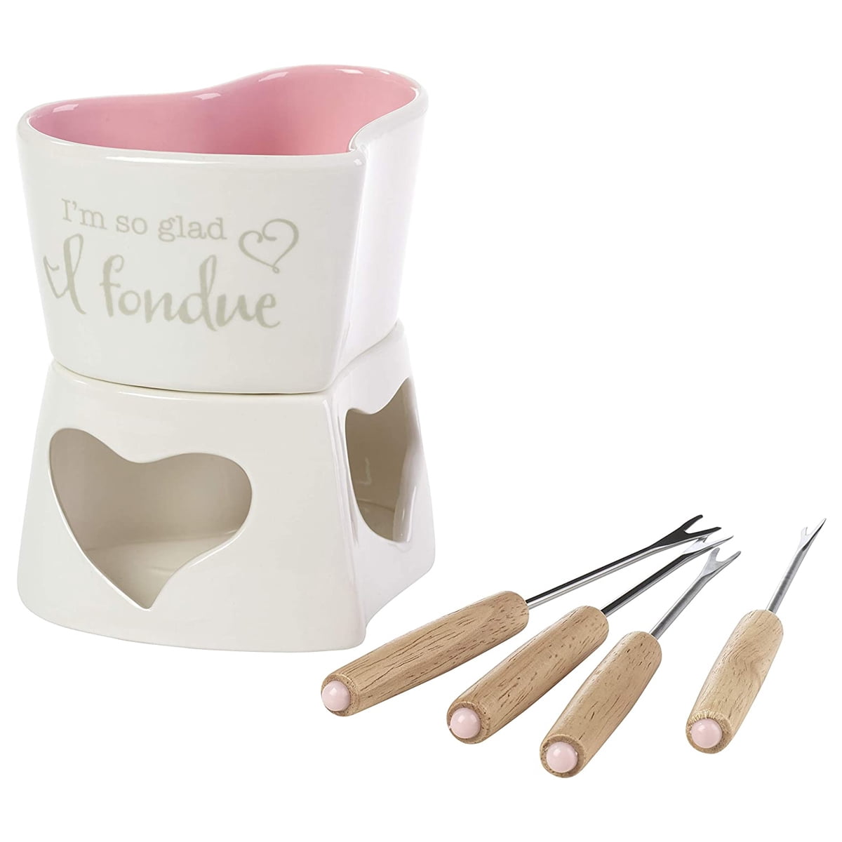 Precious Moments Heart Shaped Ceramic Fondue Set, 6-Piece, Pink and ...