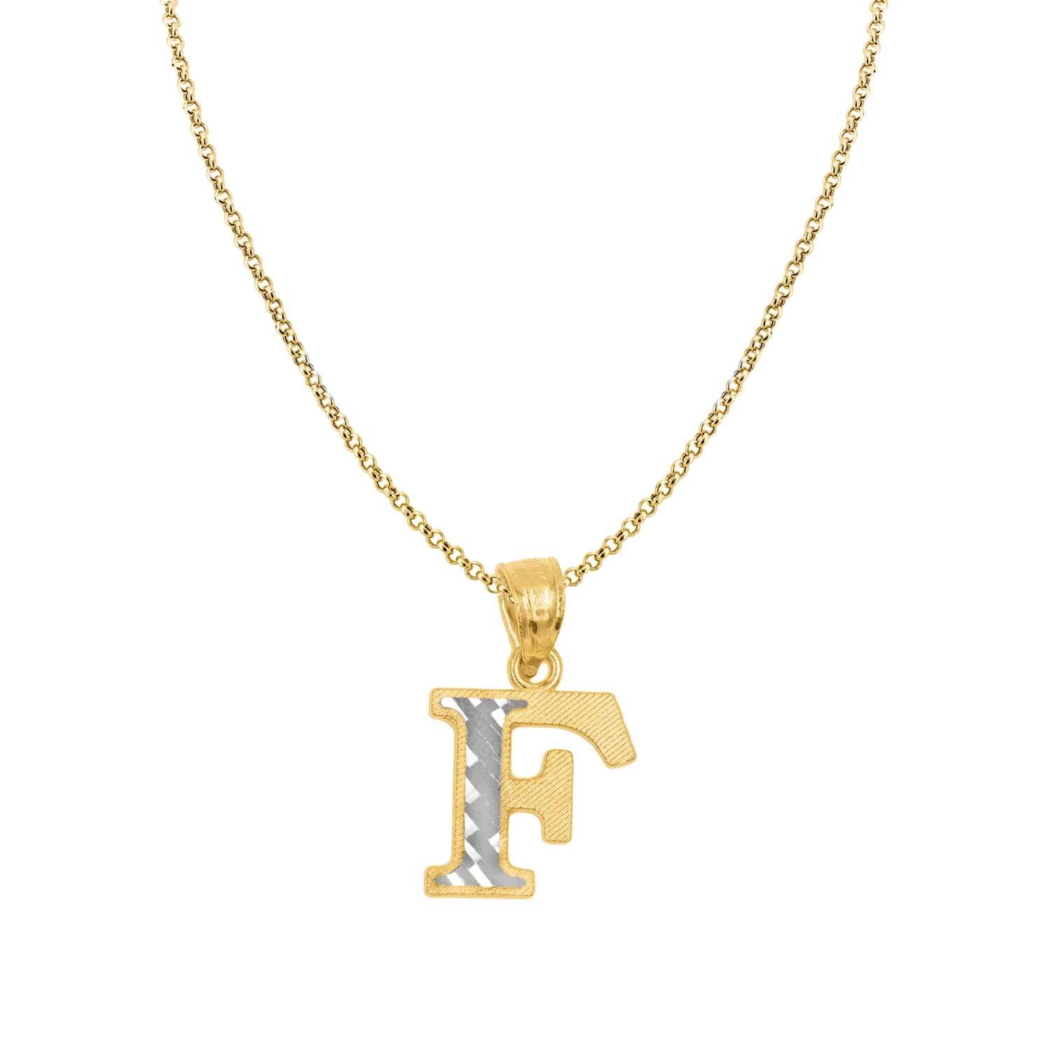 Genuine 14k Two-tone Gold 0.59" Diamond-cut Initial Letter F Necklace ...