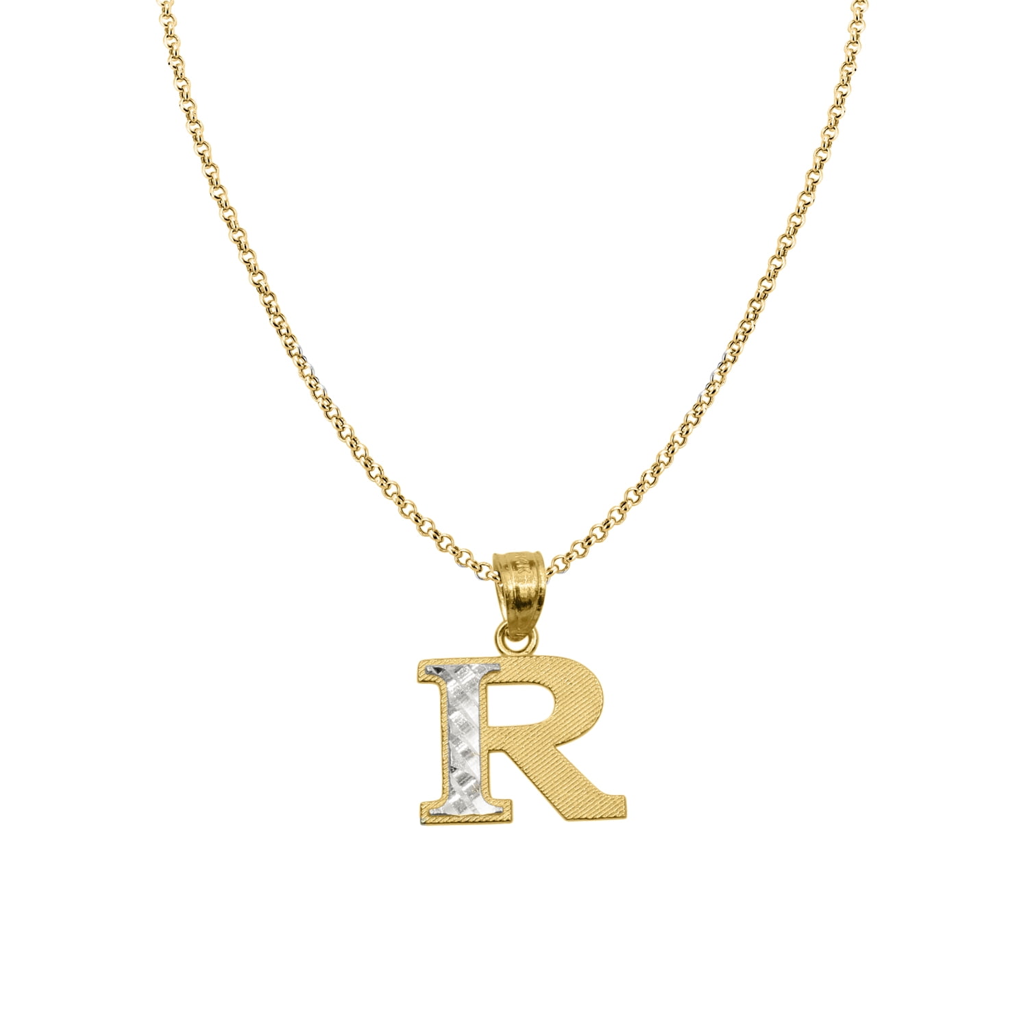Genuine 14k Two-tone Gold 0.59" Diamond-cut Initial Letter R Necklace ...