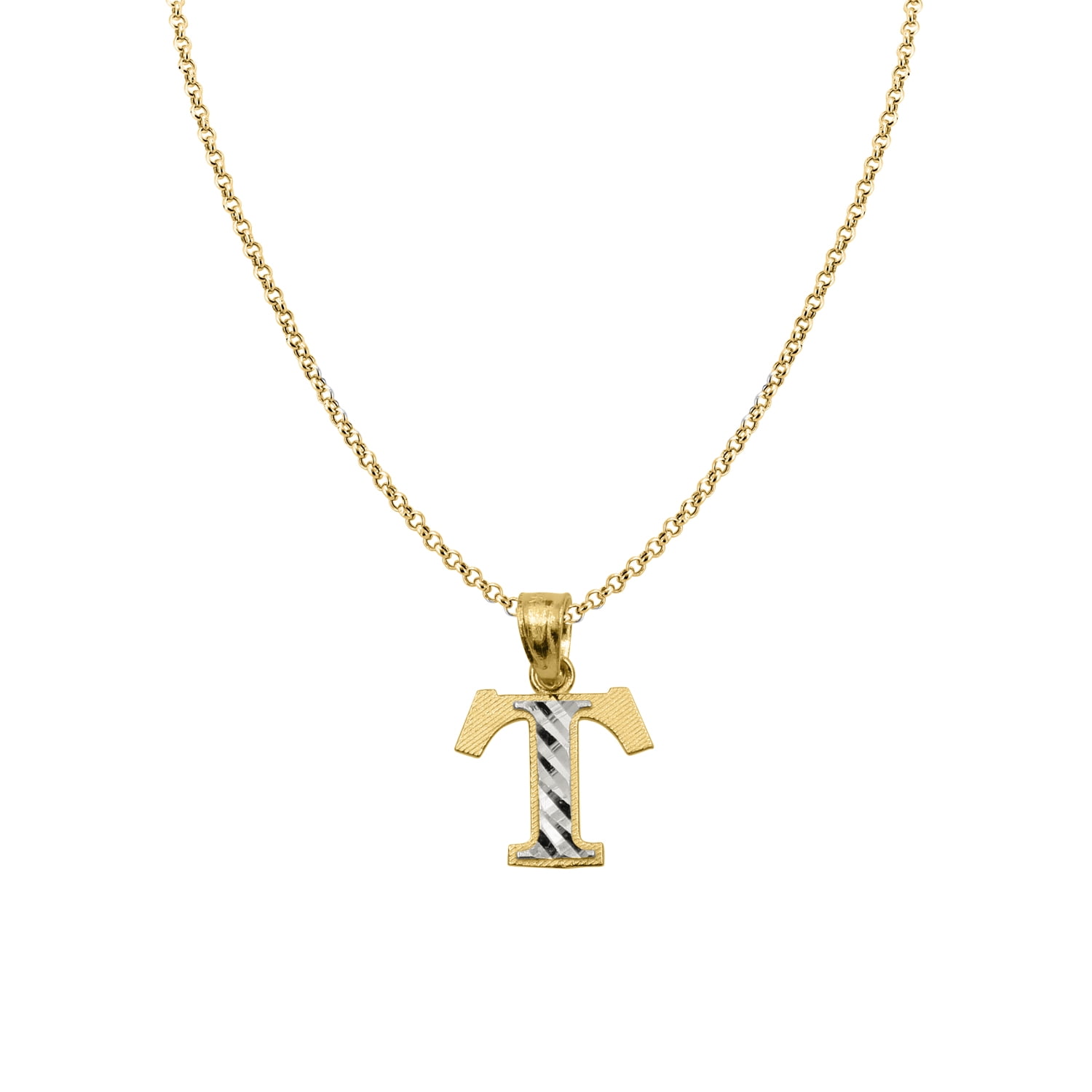 Genuine 14k Two-tone Gold 0.59" Diamond-cut Initial Letter T Necklace ...