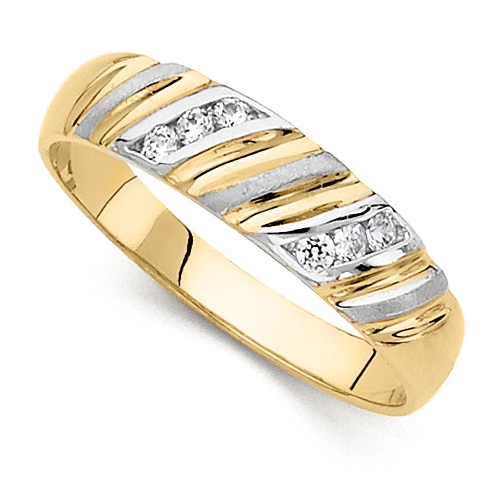 Precious Stars 14K Two-Tone Gold Men's Wedding Band, 5mm, Cubic ...