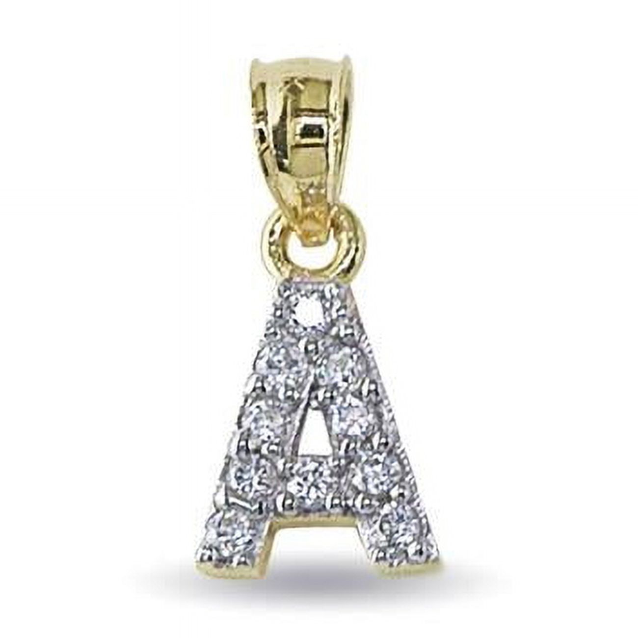 Precious Stars 14K Yellow Gold Cubic Zirconia Initial Letter A Pendant ...