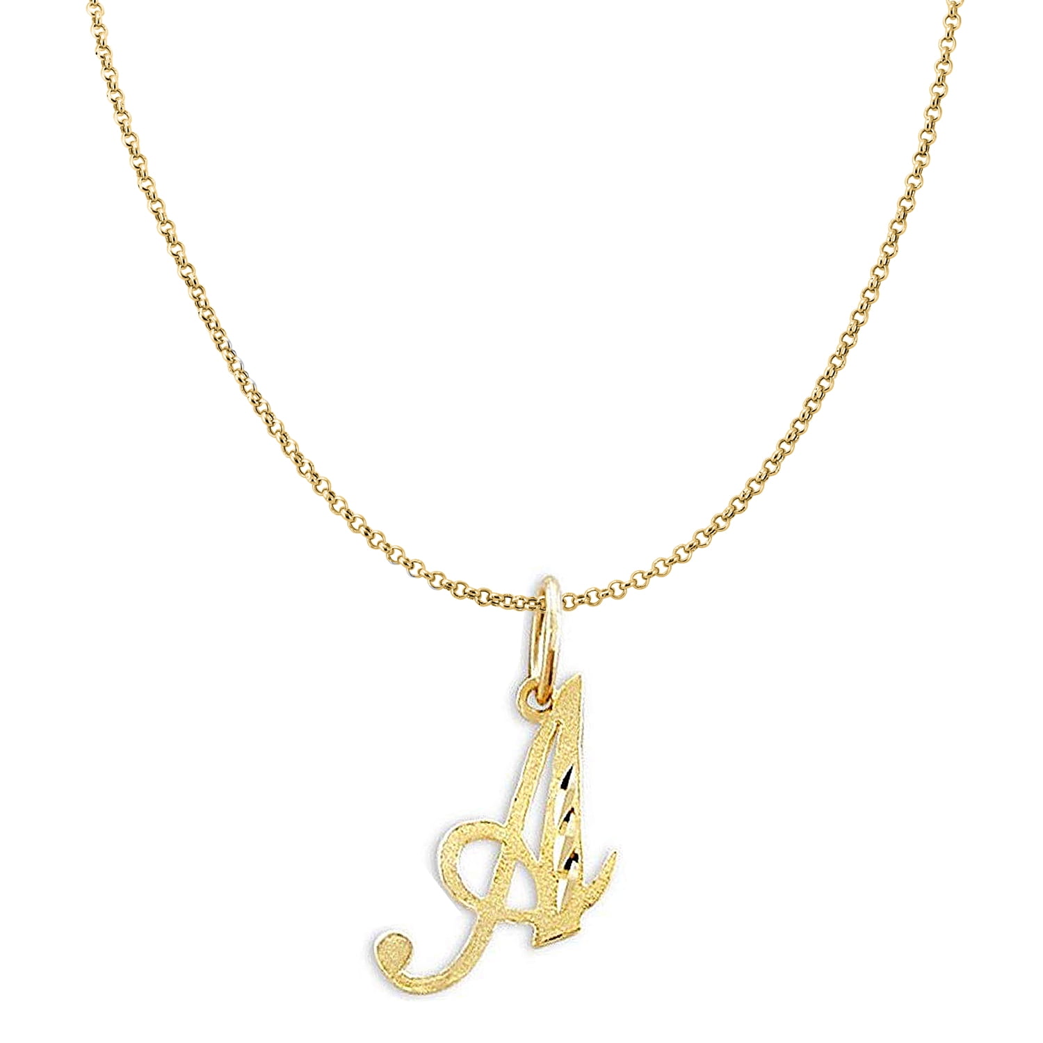 Genuine 14K Yellow Gold 0.78" Fancy Cursive Letter Initial A Necklace ...