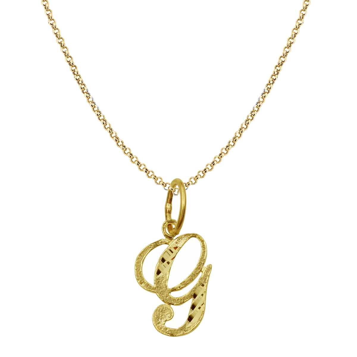 Genuine 14K Yellow Gold 0.78" Fancy Cursive Letter Initial G Necklace ...