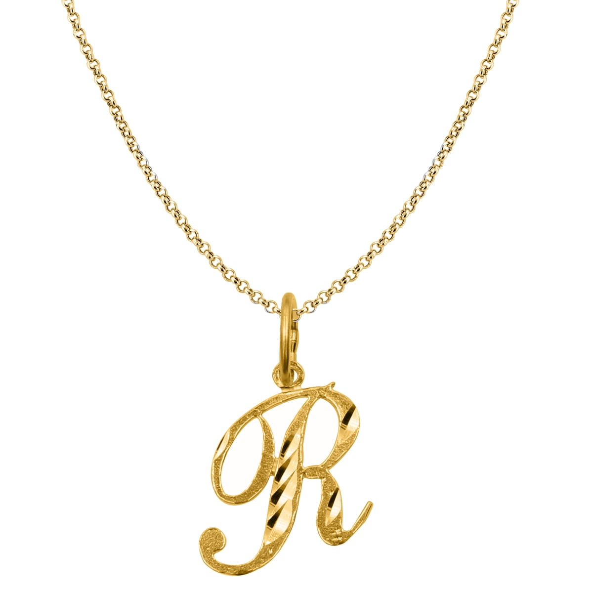 Genuine 14K Yellow Gold 0.78" Fancy Cursive Letter Initial R Necklace ...