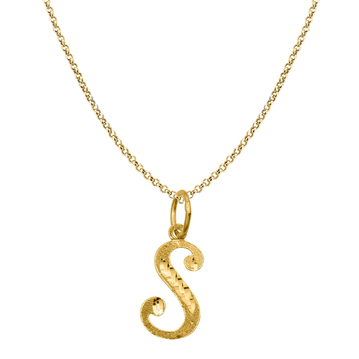 Genuine 14K Yellow Gold 0.78" Fancy Cursive Letter Initial S Necklace ...