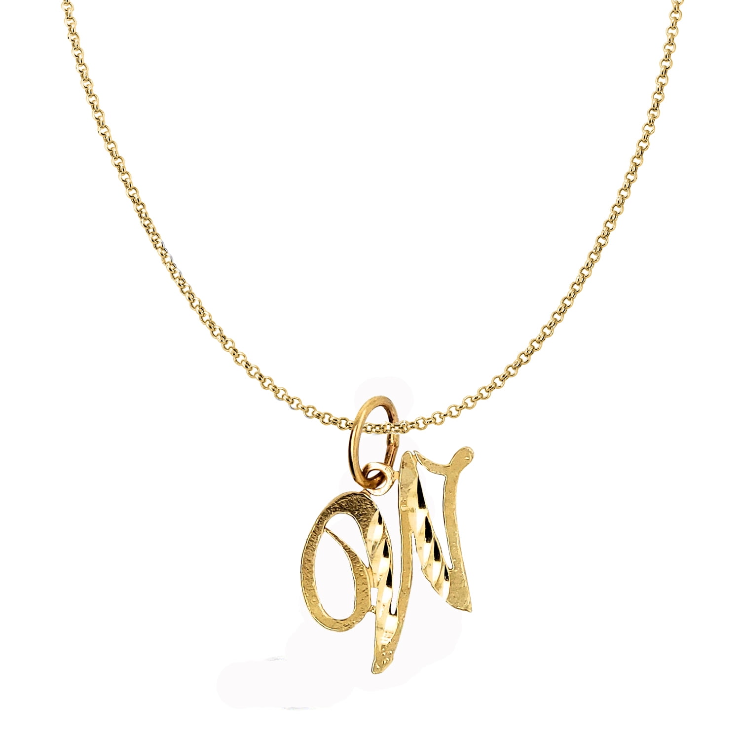 Genuine 14K Yellow Gold 0.78" Fancy Cursive Letter Initial W Necklace ...