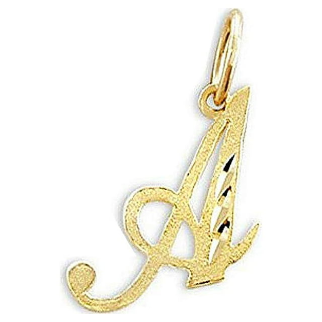 Precious Stars 14K Gold Unisex Initial 'A' Pendant, Diamond-cut Cursive ...