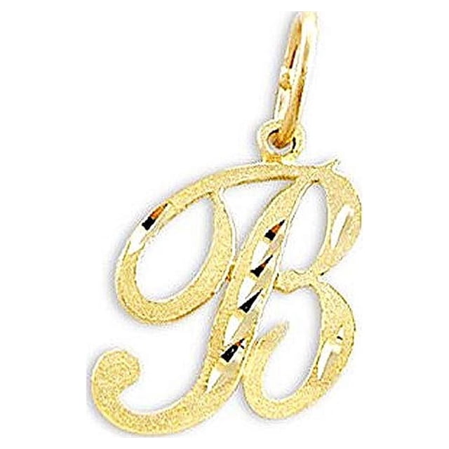 Precious Stars 14K Yellow Gold Diamond-cut Cursive Letter Unisex ...
