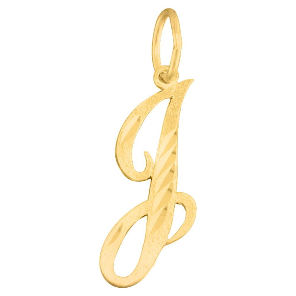 Precious Stars 14K Yellow Gold Diamond-cut Cursive Letter Unisex ...