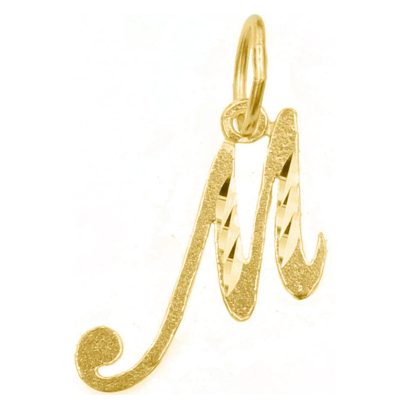 Precious Stars 14K Gold 'M' Initial Pendant, Diamond-cut Cursive Letter ...