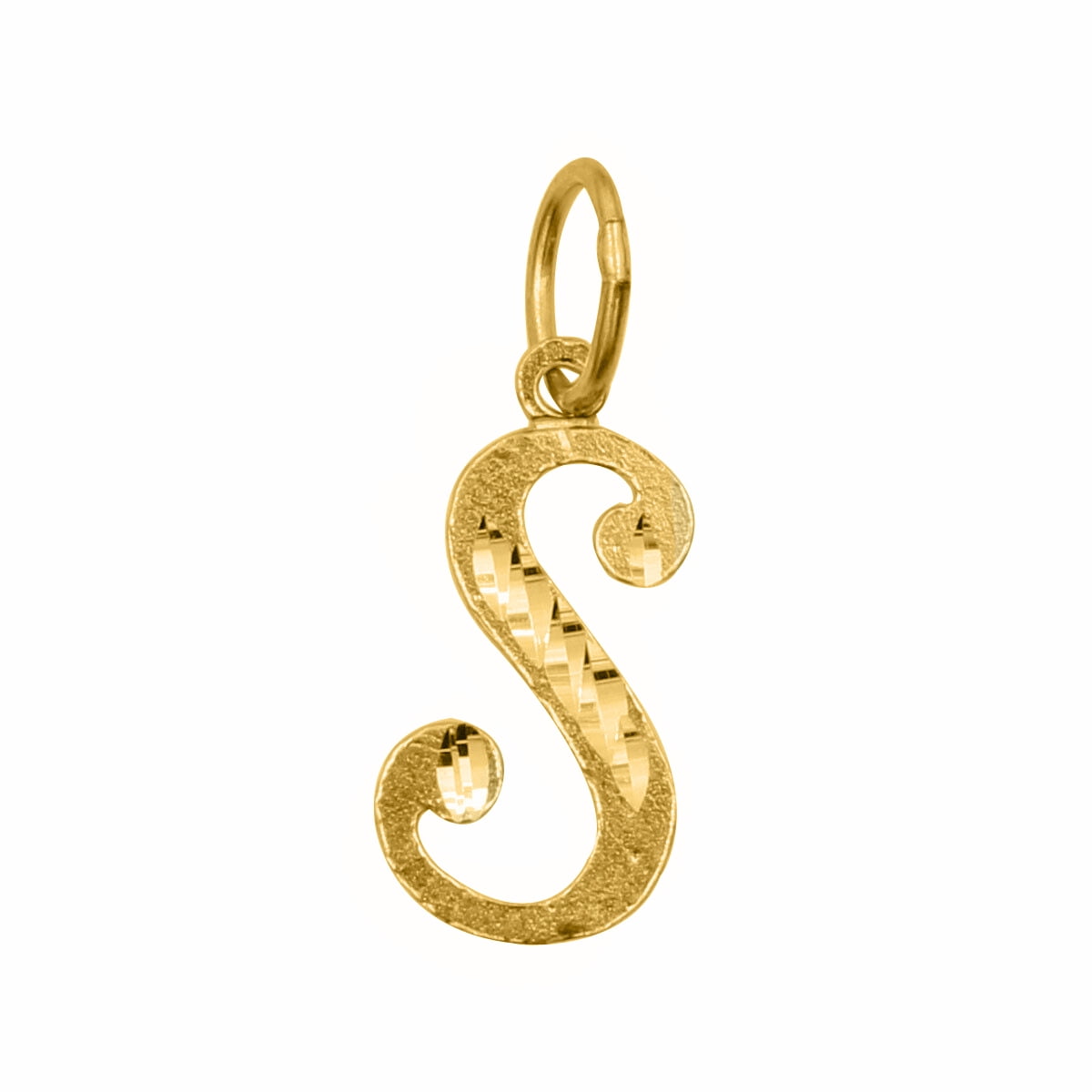 Precious Stars 14K Yellow Gold Diamond-cut Cursive Letter Unisex ...