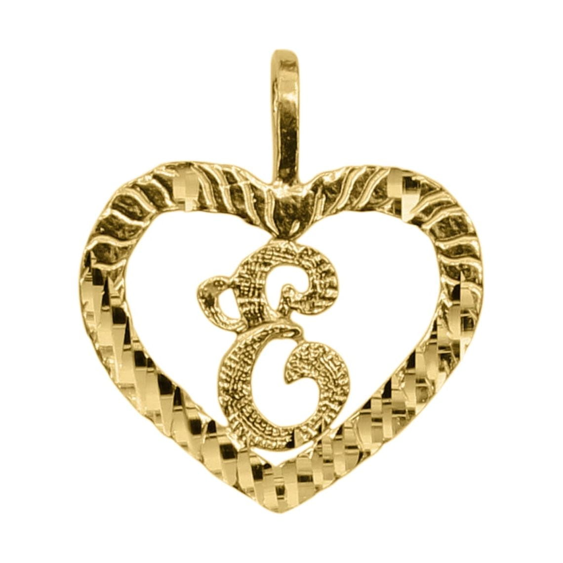 Precious Stars 14K Yellow Gold Diamond-cut Heart-shaped Initial Letter ...