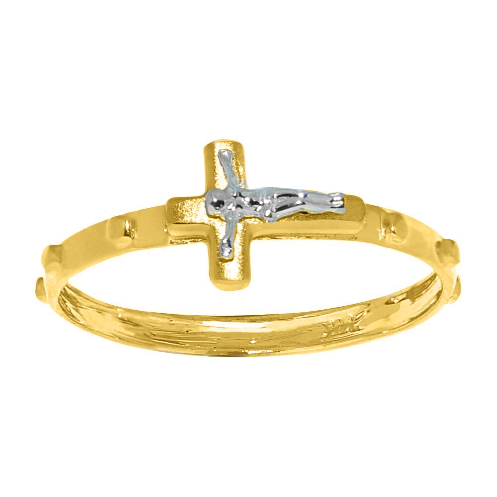 Precious Stars 14K Yellow Gold Religious Crucifix Studded Wedding Band ...