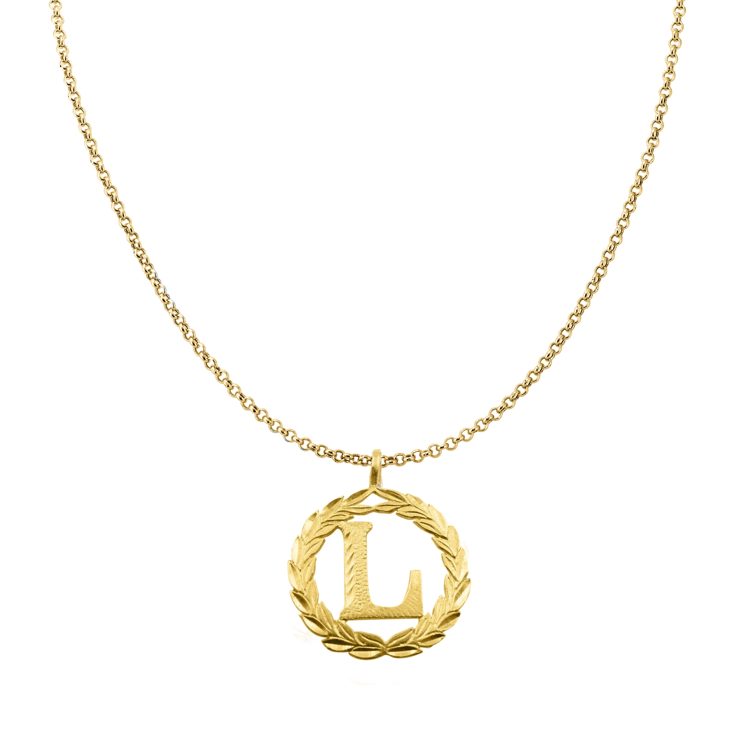 Genuine 14k Yellow Gold 0.78" Wreath Initial Letter L Pendant Necklace ...