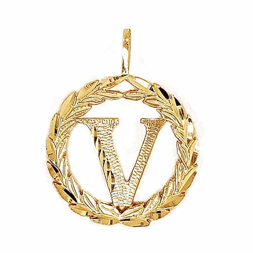 14k Yellow Gold V Initial Pendant