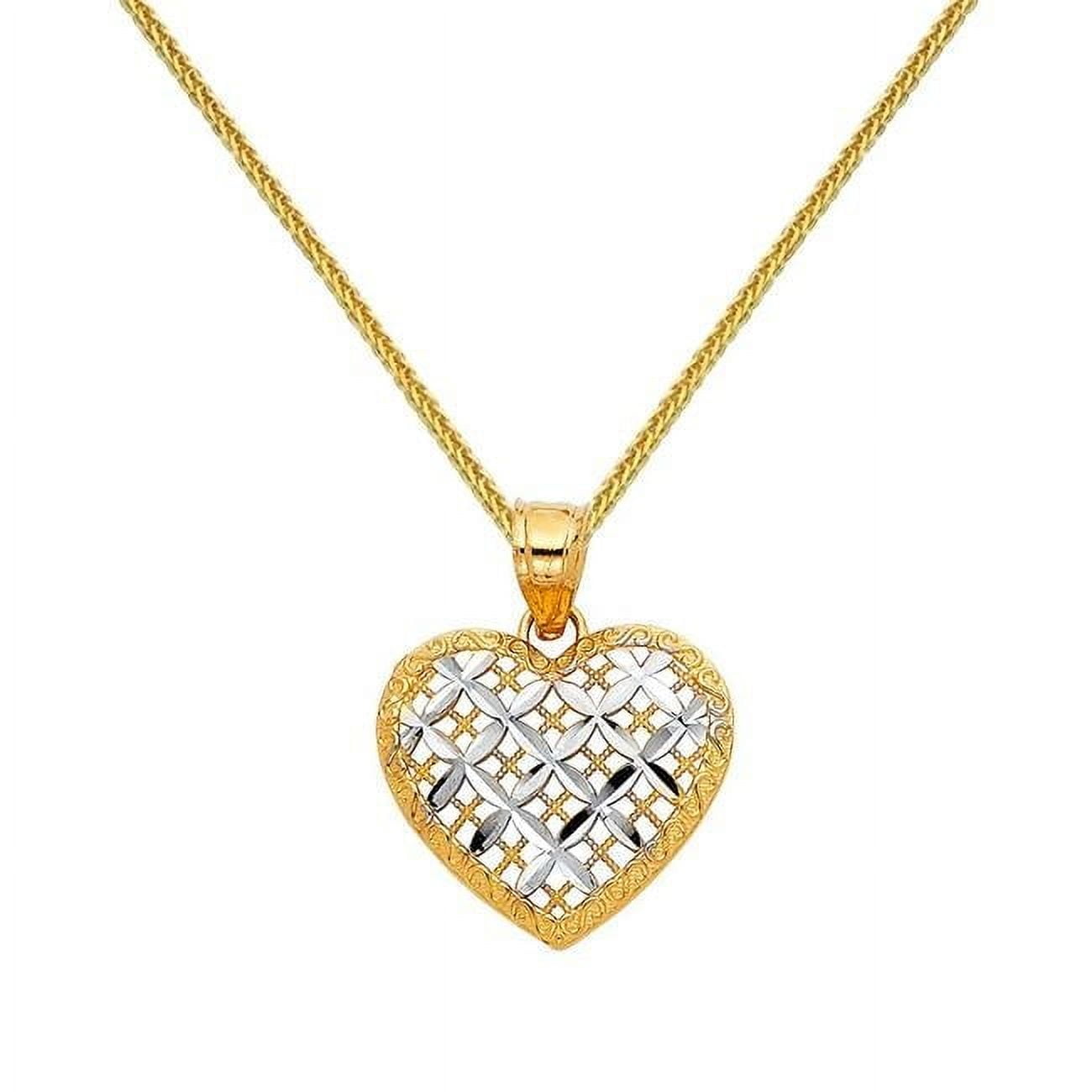 Precious Stars Jewelry 14k Two-Tone Gold Cross Hatch Heart Pendant with ...