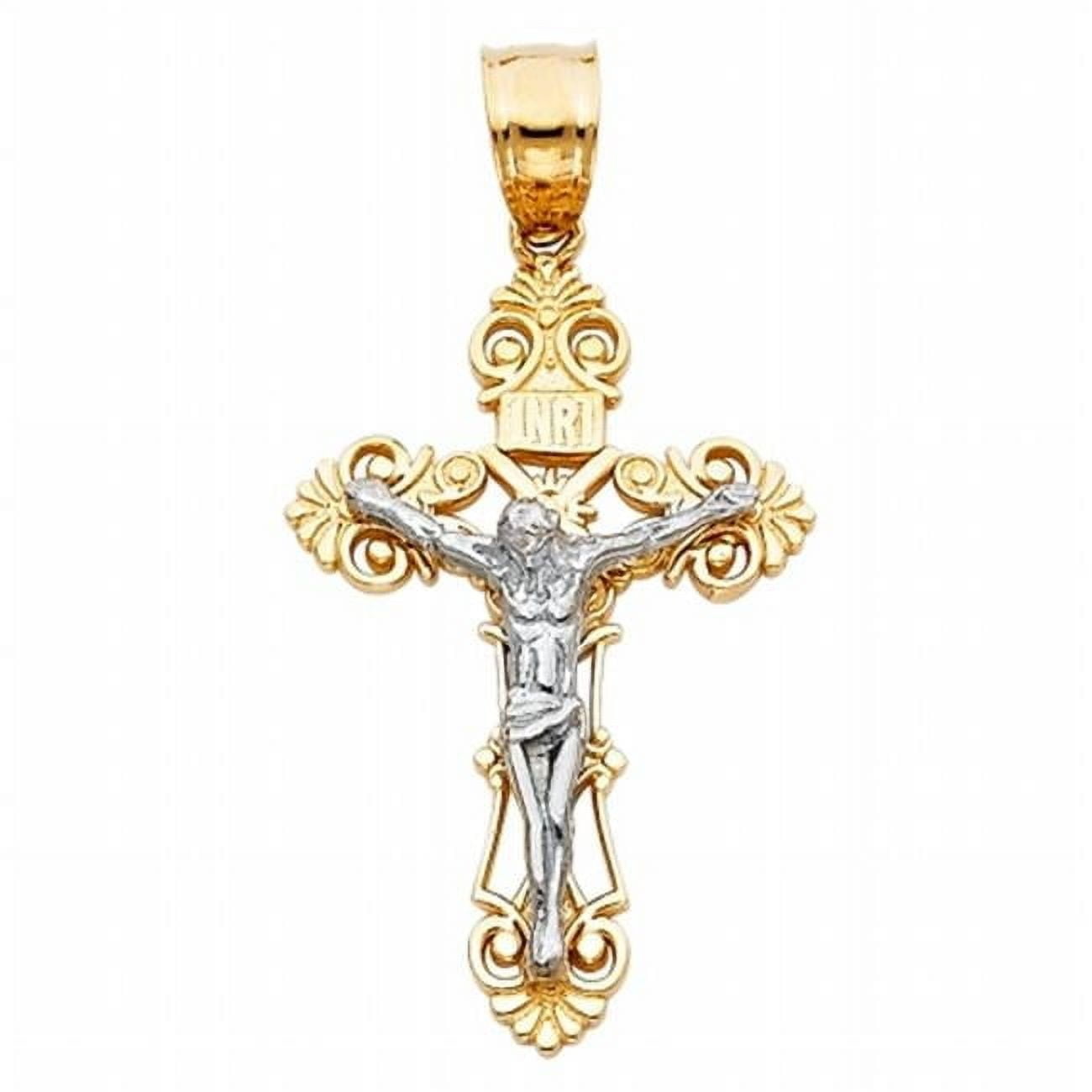 Precious Stars 14k Two-tone Gold Christian Catholic Crucifix Pendant ...