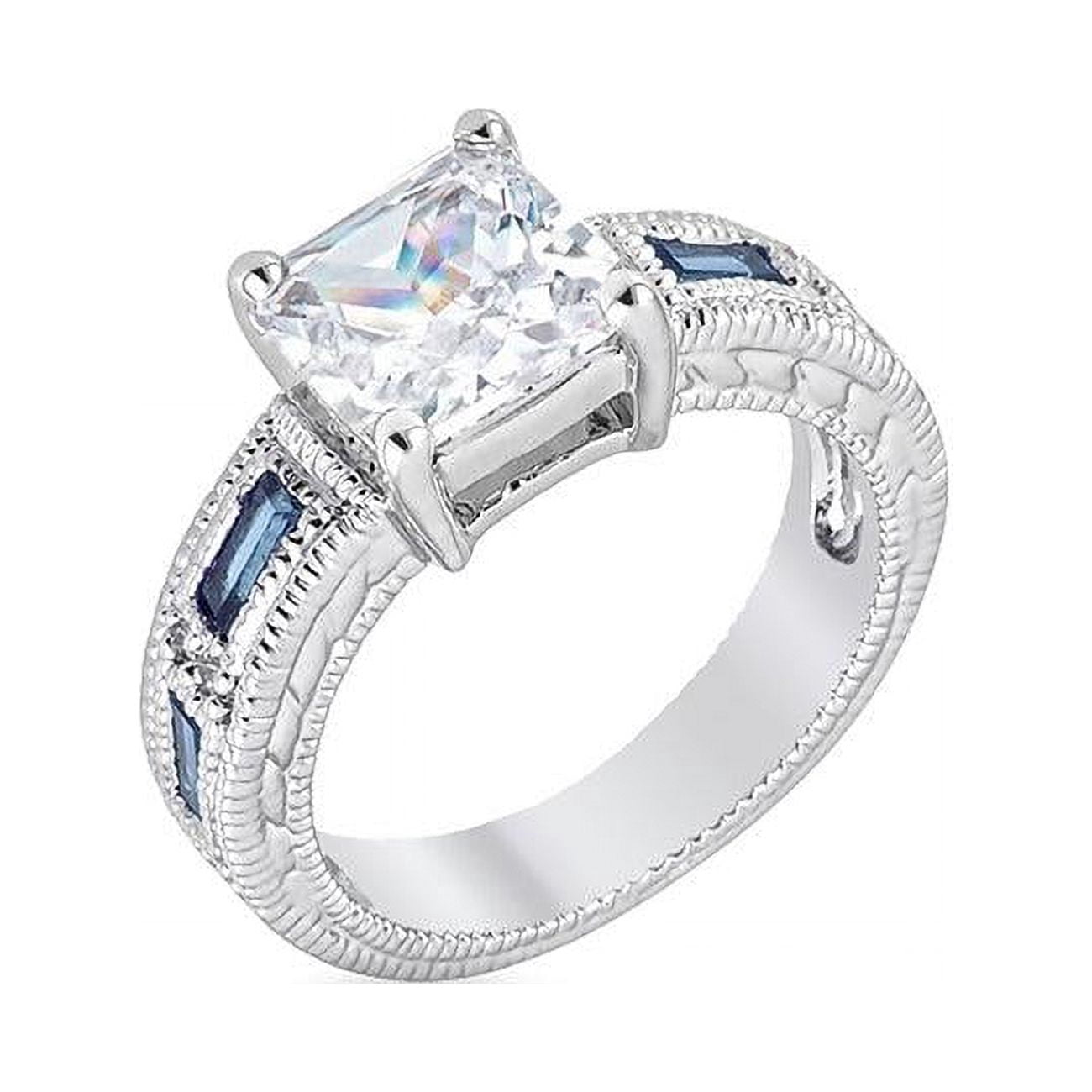 Precious Stars Precious Stars Silvertone Princess-Cut with Blue ...