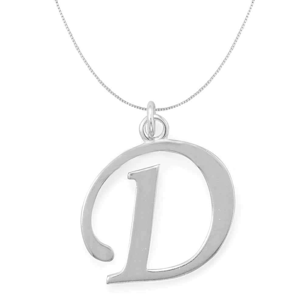 Precious Stars Sterling Silver Initial Letter D Pendant with 0.70-mm ...