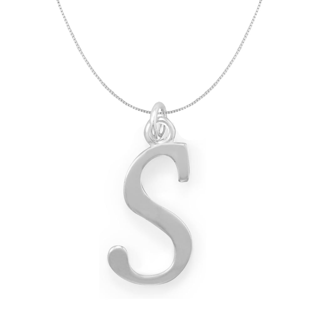 Precious Stars Sterling Silver Initial Letter S Pendant with 0.70-mm ...