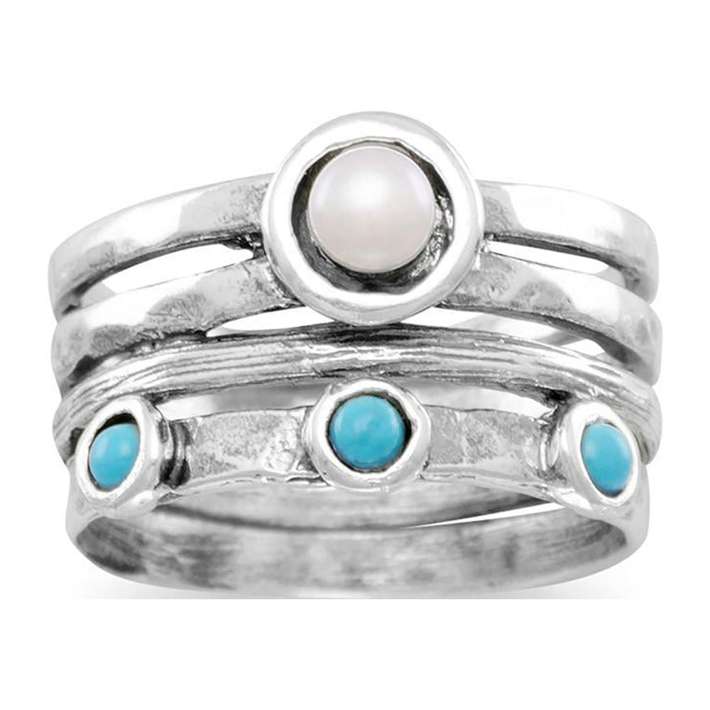 Precious Stars Sterling Silver Ladies Reconstituted Turquoise and ...