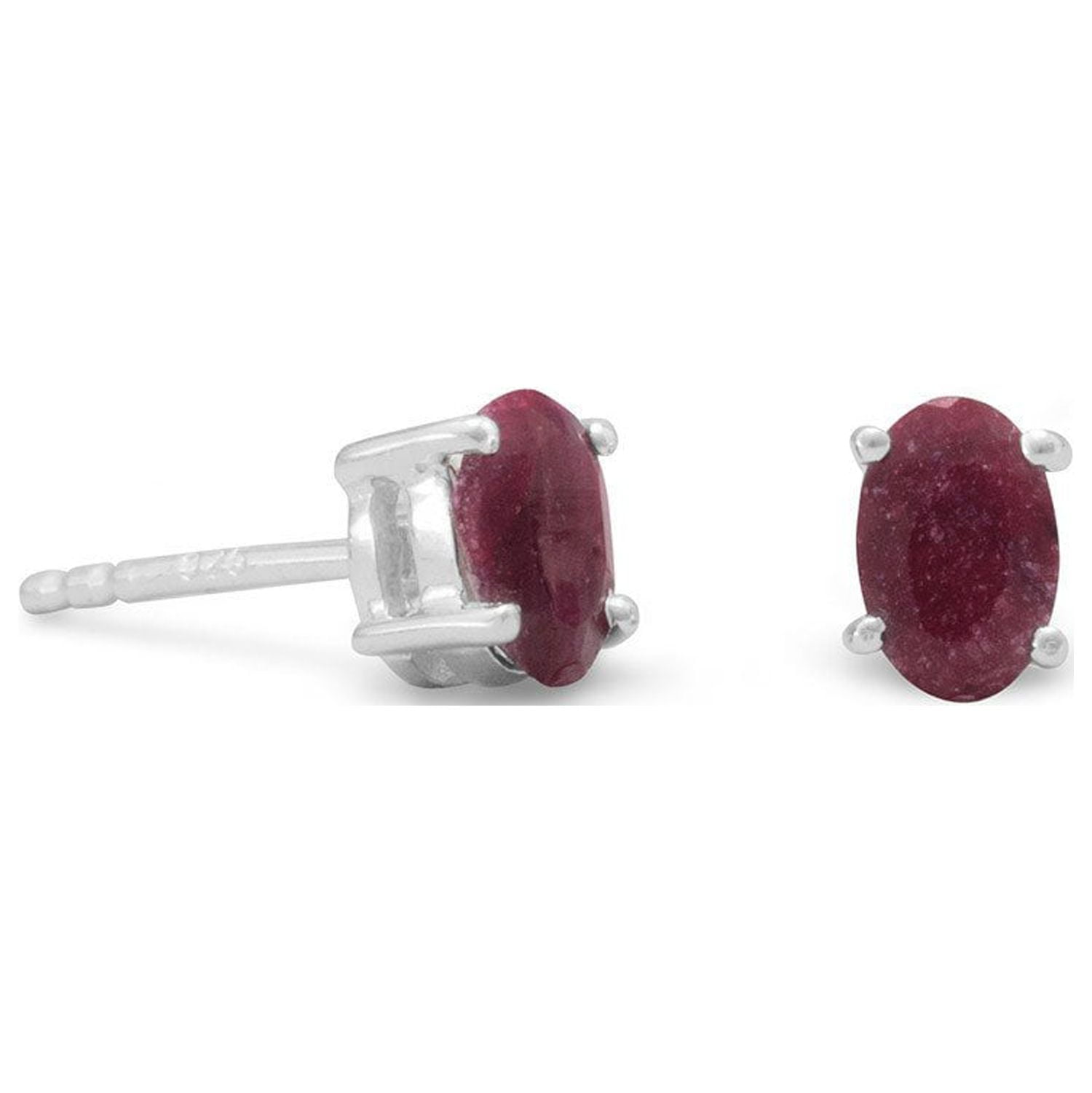 Precious Stars Sterling Silver Red Dyed Corundum Stud Earrings ...