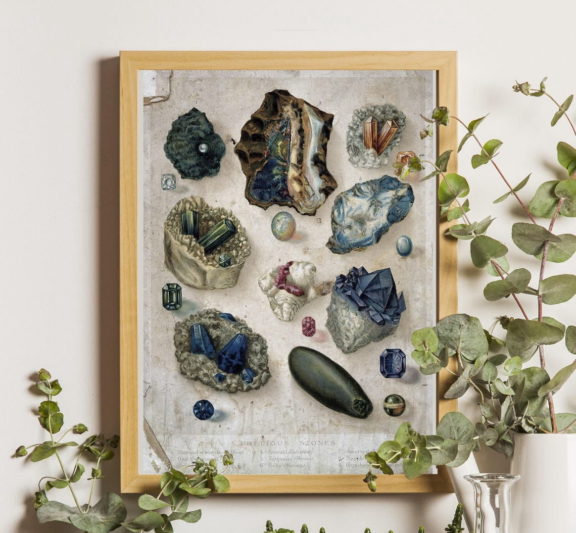 Precious Stones Poster, Gemstones Poster, Crystal Style, Vintage ...