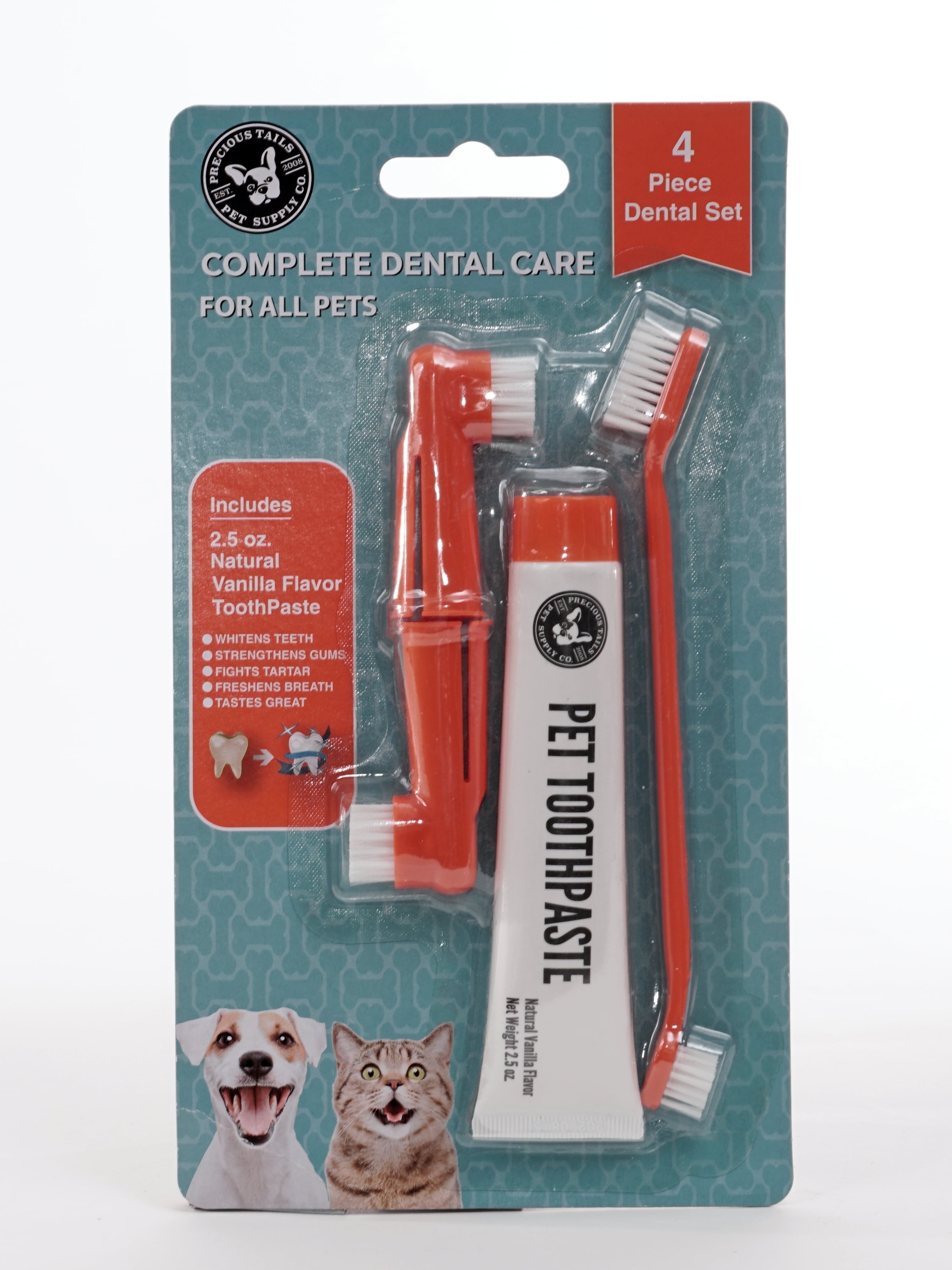 Precious Tails 4-Piece Cat & Dog Tooth Brushing Kit with Pet ...