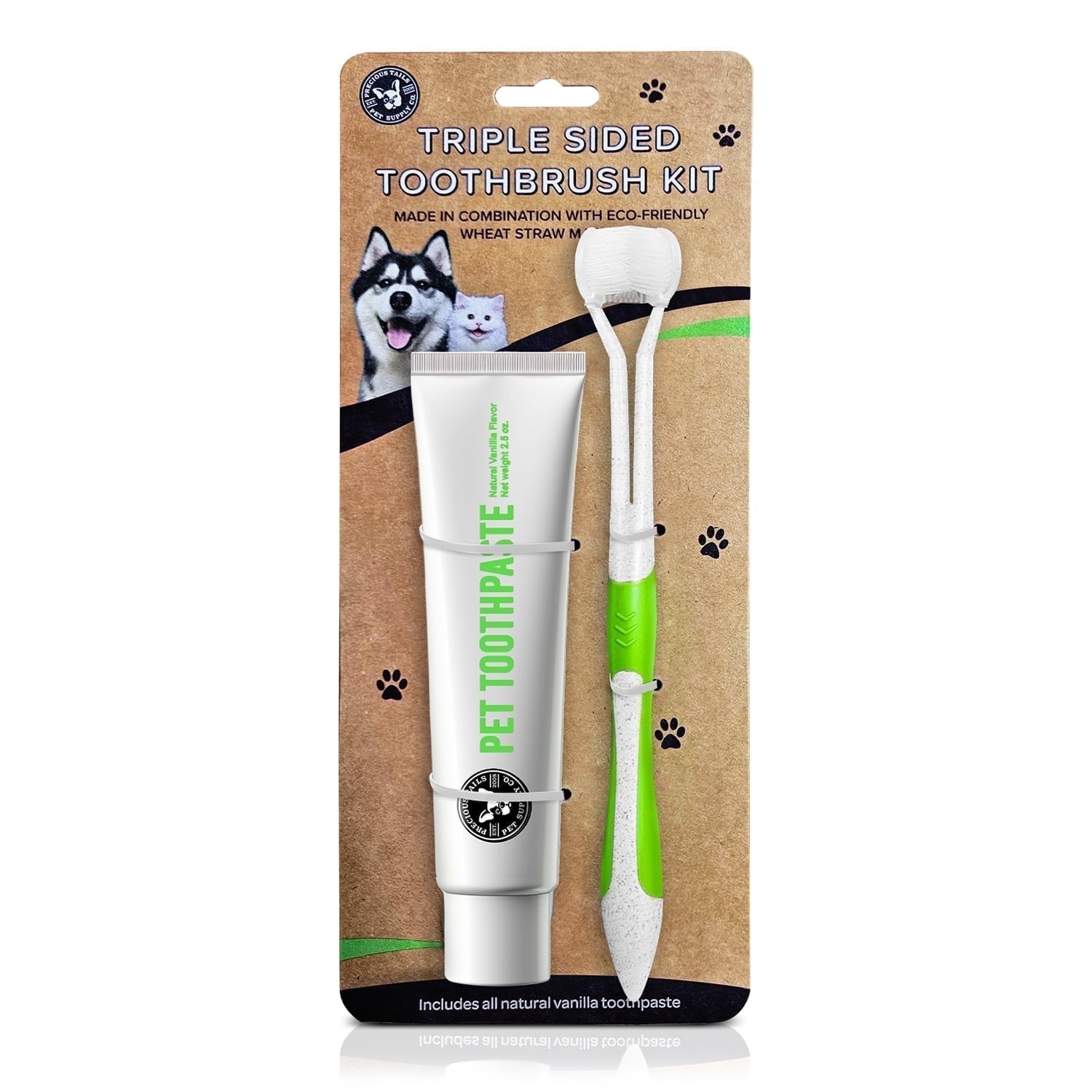 Precious Tails Cat & Dog Tooth Brushing Kit with Triple-Sided Pet ...
