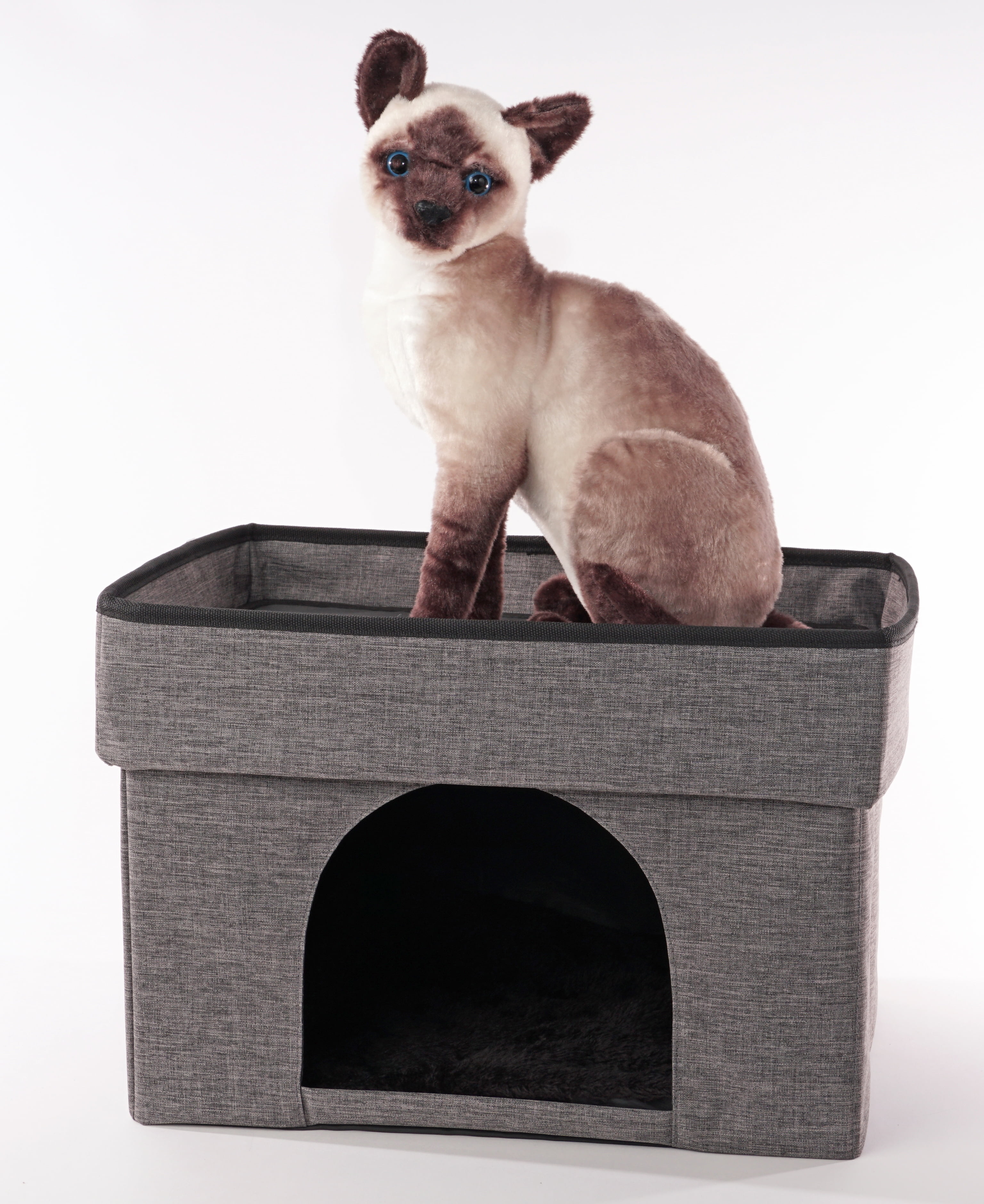 Precious Tails HomeBase Rectangular 2-Tier Collapsible Pet Cat Cave Bed ...