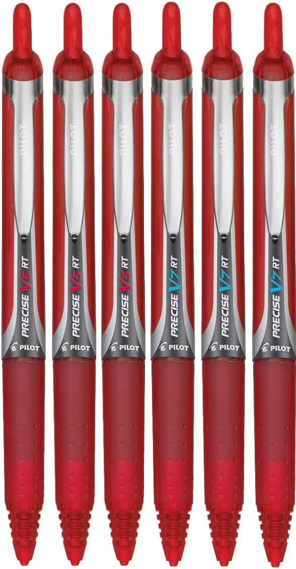 Precise V5/V7 RT Retractable Rolling Ball Pens, Fine and Extra Fine Point, Assorted Points Red ...