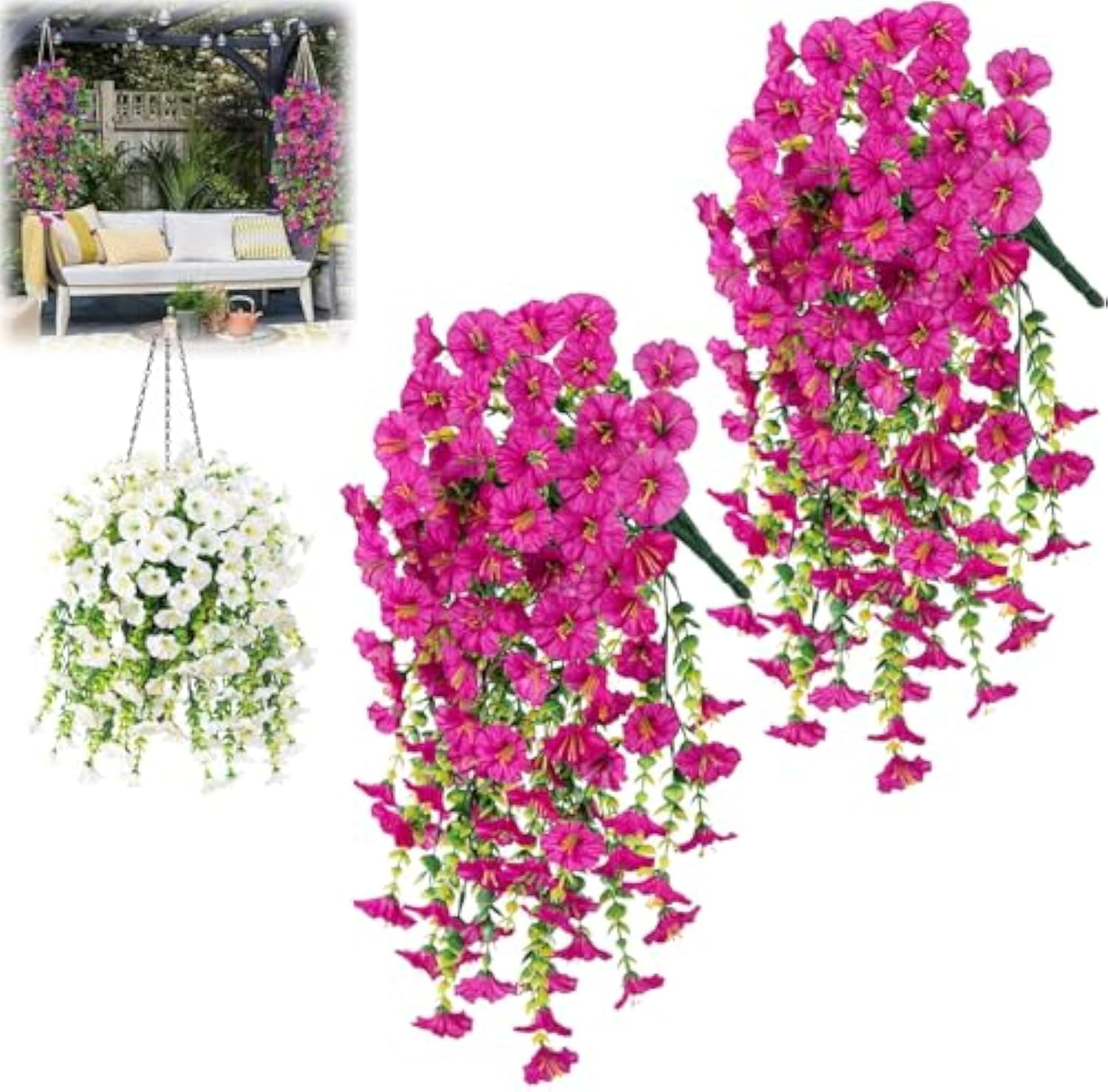 Precisetrue Hanging Flowers, Artificial Hanging Baskets Fake Flower ...