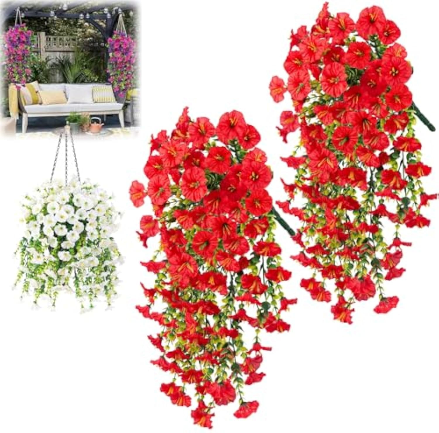 Precisetrue Hanging Flowers, Artificial Hanging Baskets Fake Flower ...