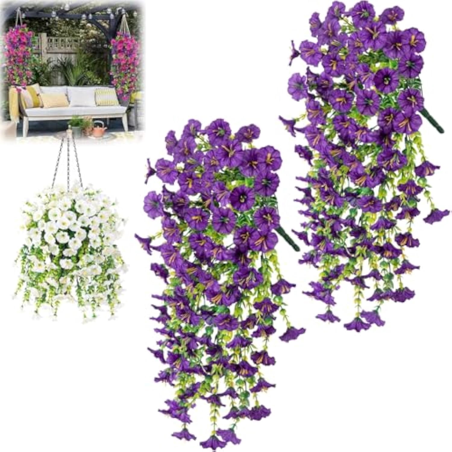 Precisetrue Hanging Flowers, Artificial Hanging Baskets Fake Flower ...