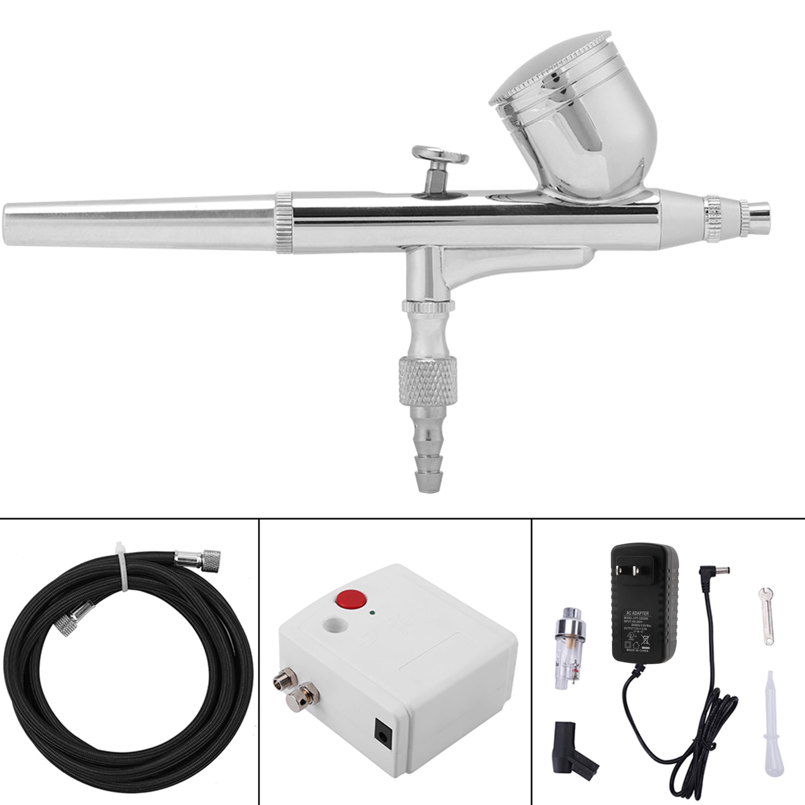 Precision Airbrush Compressor Kit Dual Action Air Brush Set Tattoo Nail ...