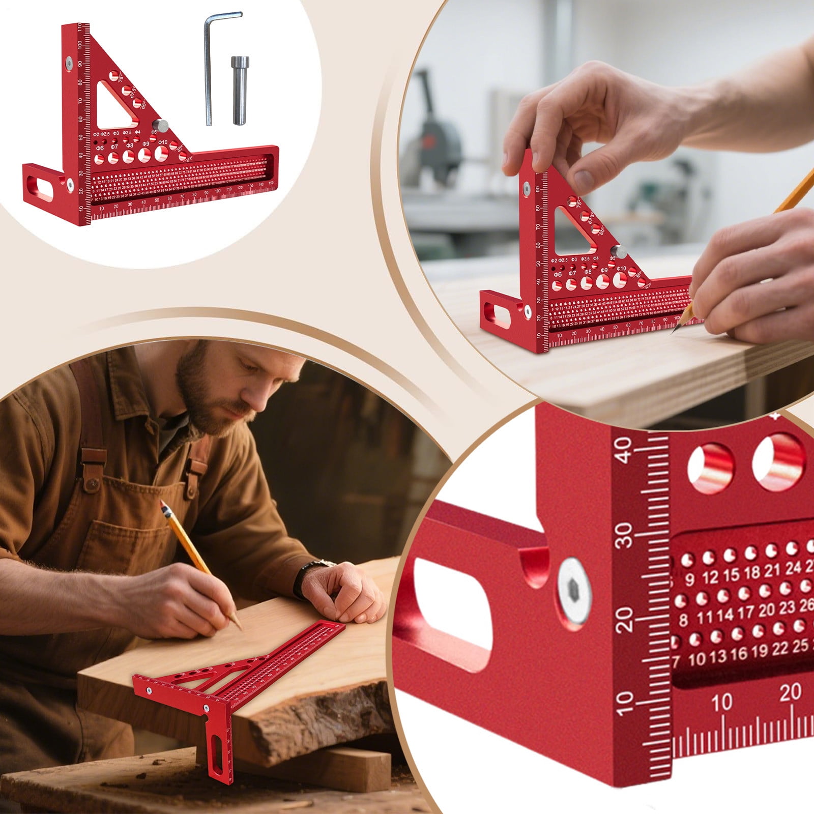 Precision Aluminum Alloy 3D Angle Ruler, Woodworking Measuring Tool ...
