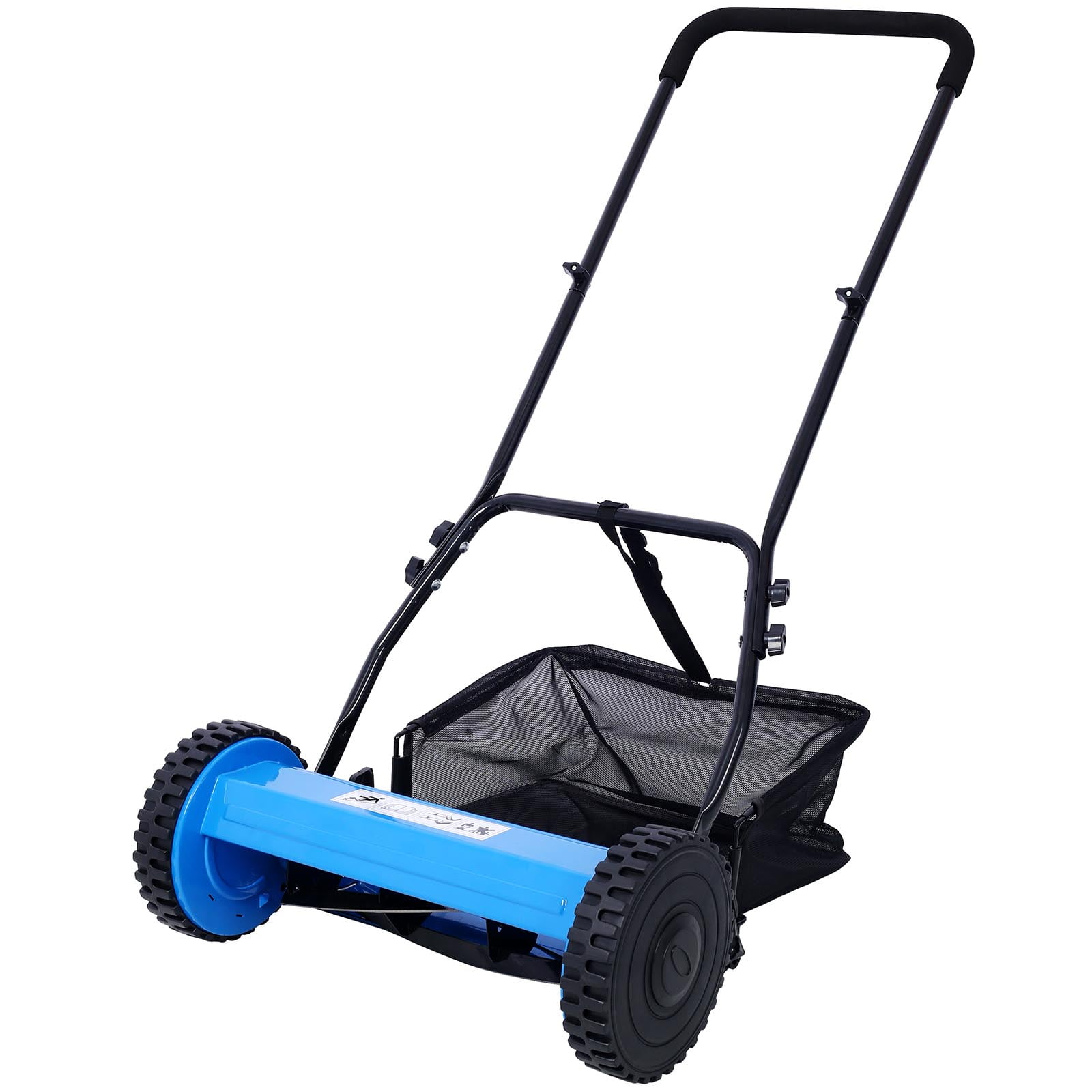 Precision Cutting Blue 16-Inch 5-Blade Push Reel Lawn Mower with Grass ...