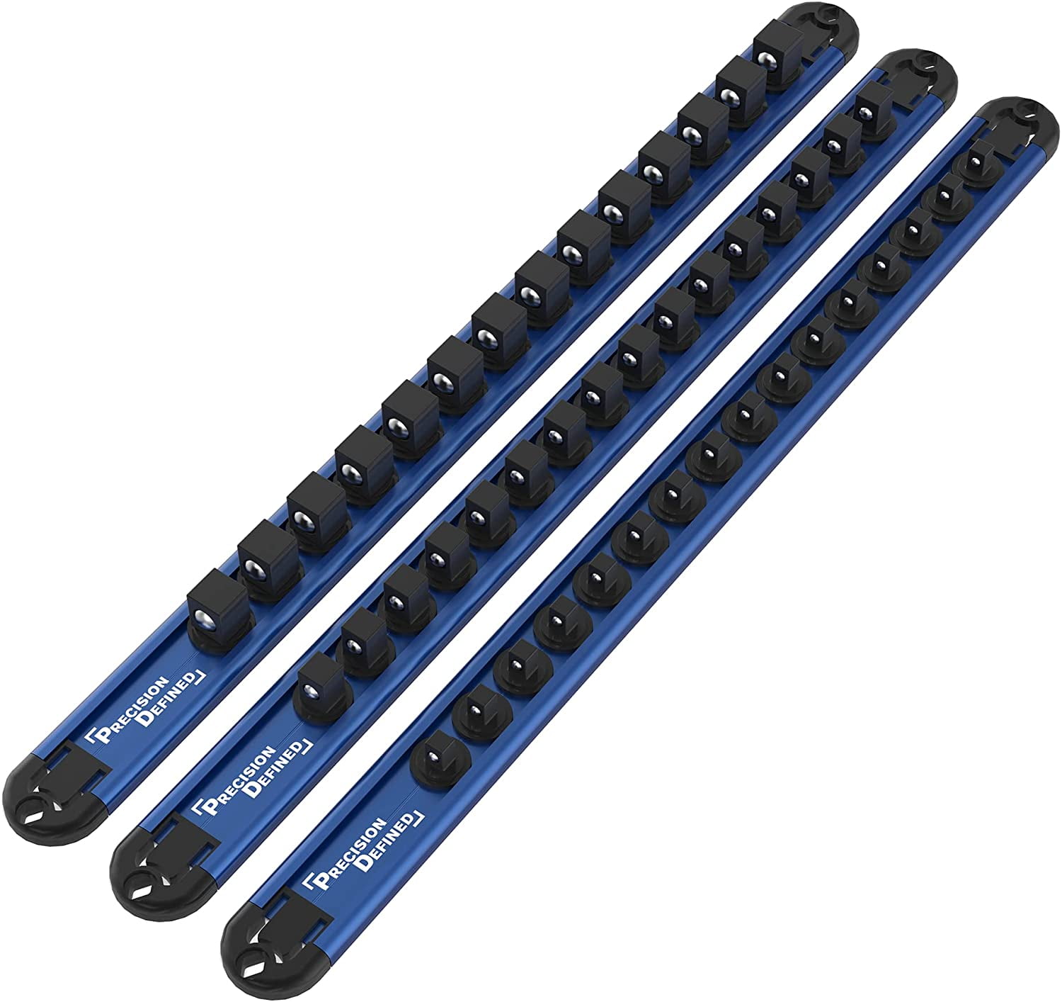 Precision Defined Aluminum Tool Socket Holder 3-Piece Set, Blue, 1/4 ...