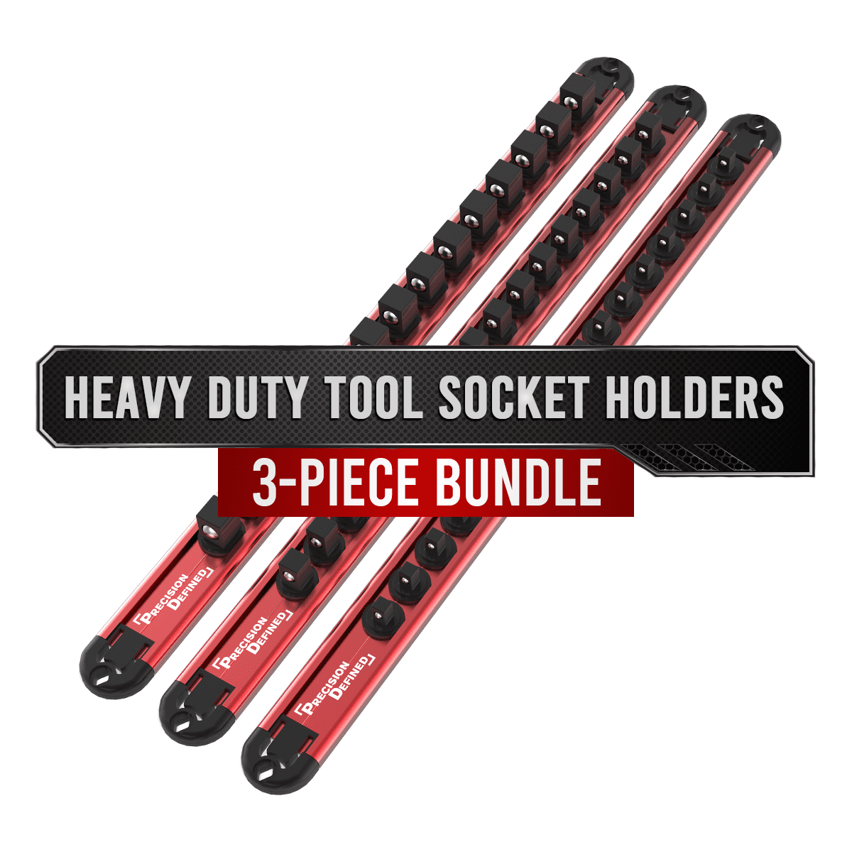 Precision Defined Aluminum Tool Socket Holder 3-Piece Set, Red ...