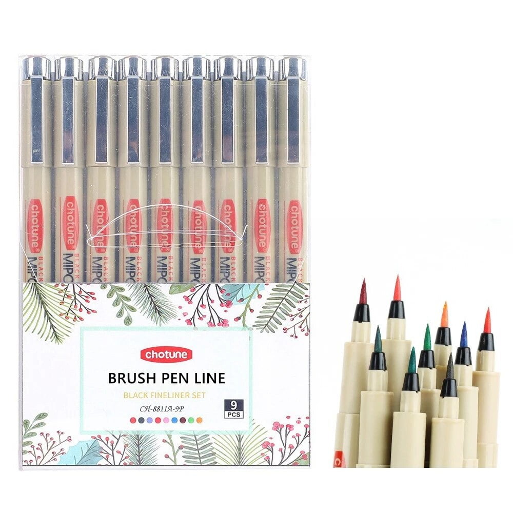 Precision Micro-Line Pens, Set of 9 Colors Brush Fineliner Ink Pens ...