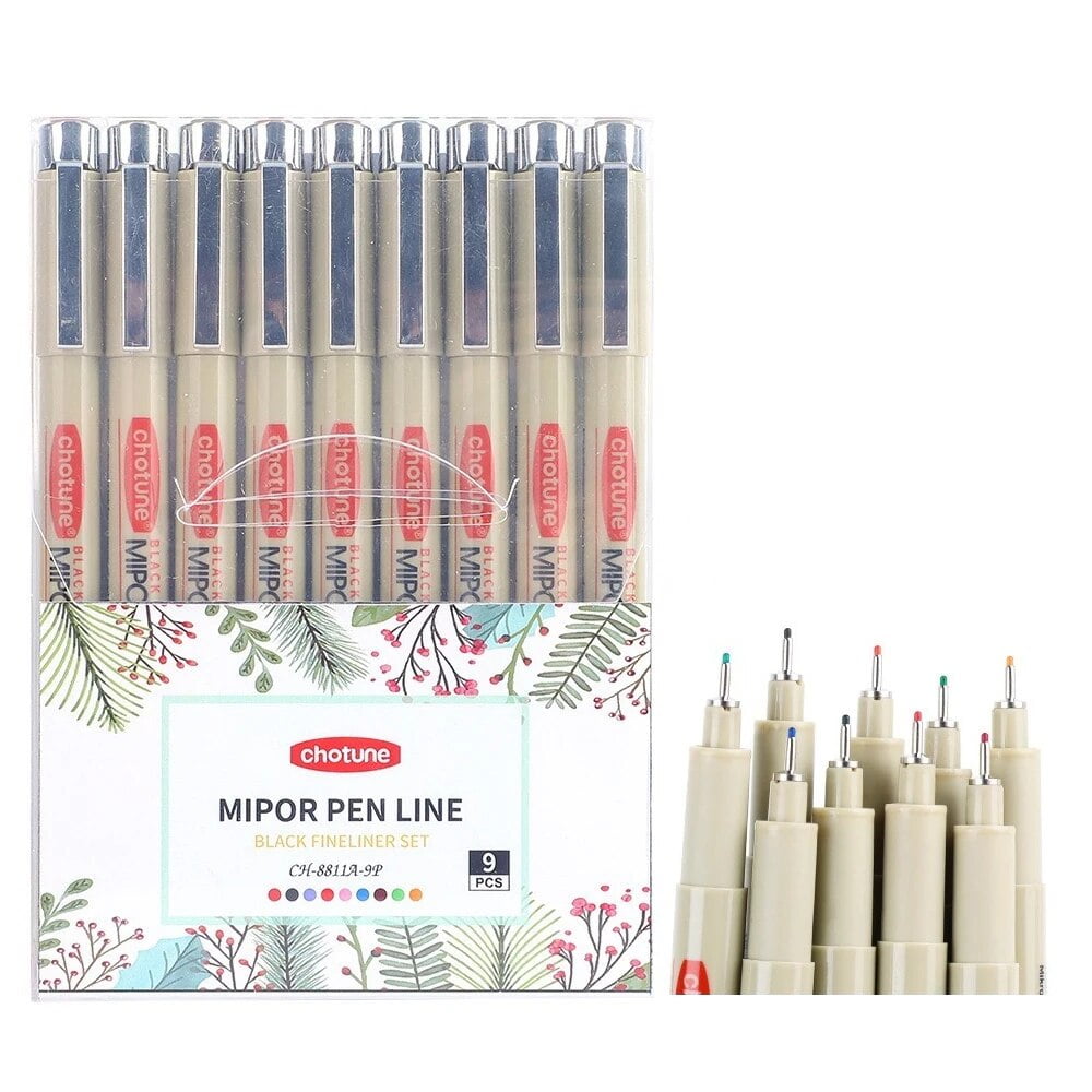 Precision Micro-Line Pens, Set of 9 Colors Brush Fineliner Ink Pens ...
