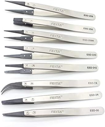 Precision Tweezer Set - Antistatic Replaceable Fiber Tip Stainless Steel ESD Tweezers for ...