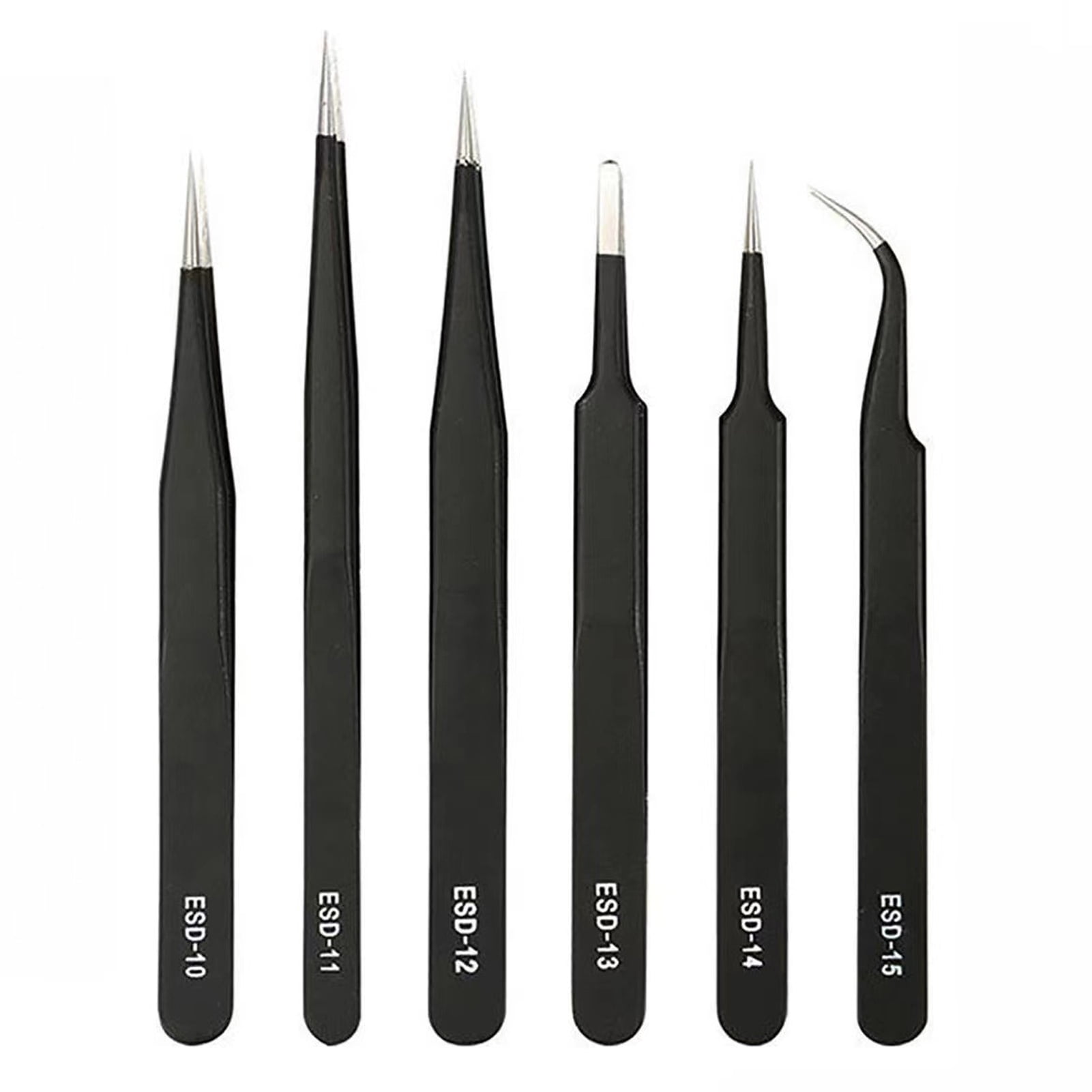 Precision Tweezers Set, Anti Static Tweezer Kit Stainless Steel 6Pieces ...