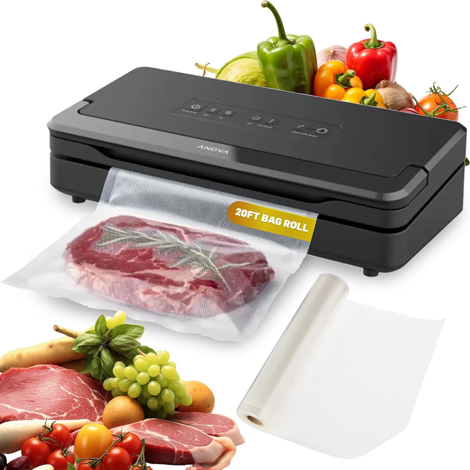 Precision Vacuum Sealer Pro, Includes Large Bag Roll (19ft), Wet & Dry ...