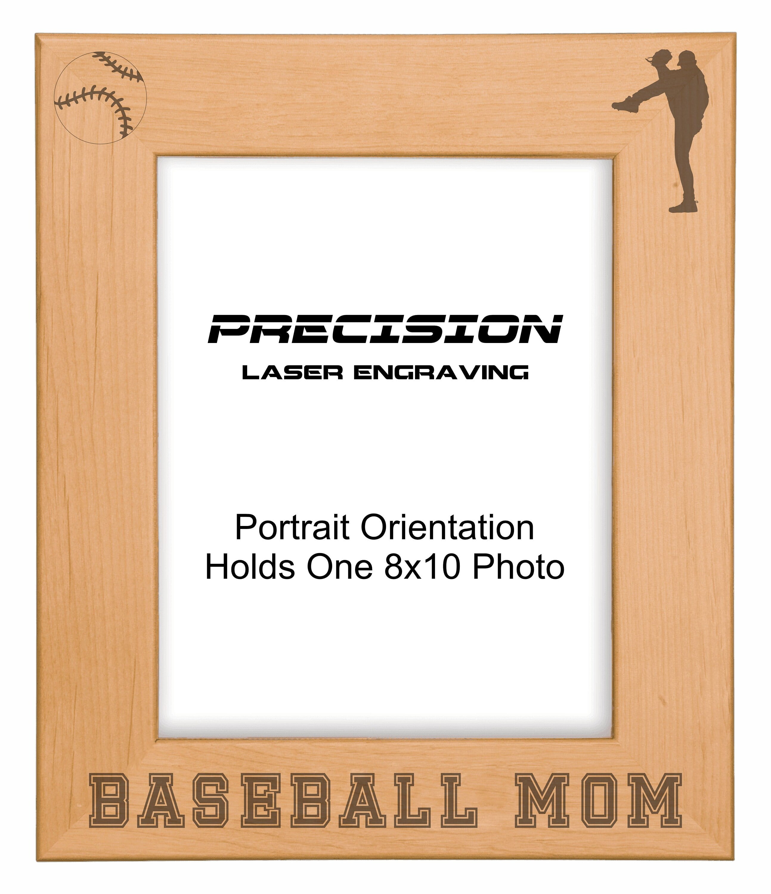PrecisionNC Engraving Sports Frames Baseball Mom Engraved Natural Wood Picture Frame 8x10 ...