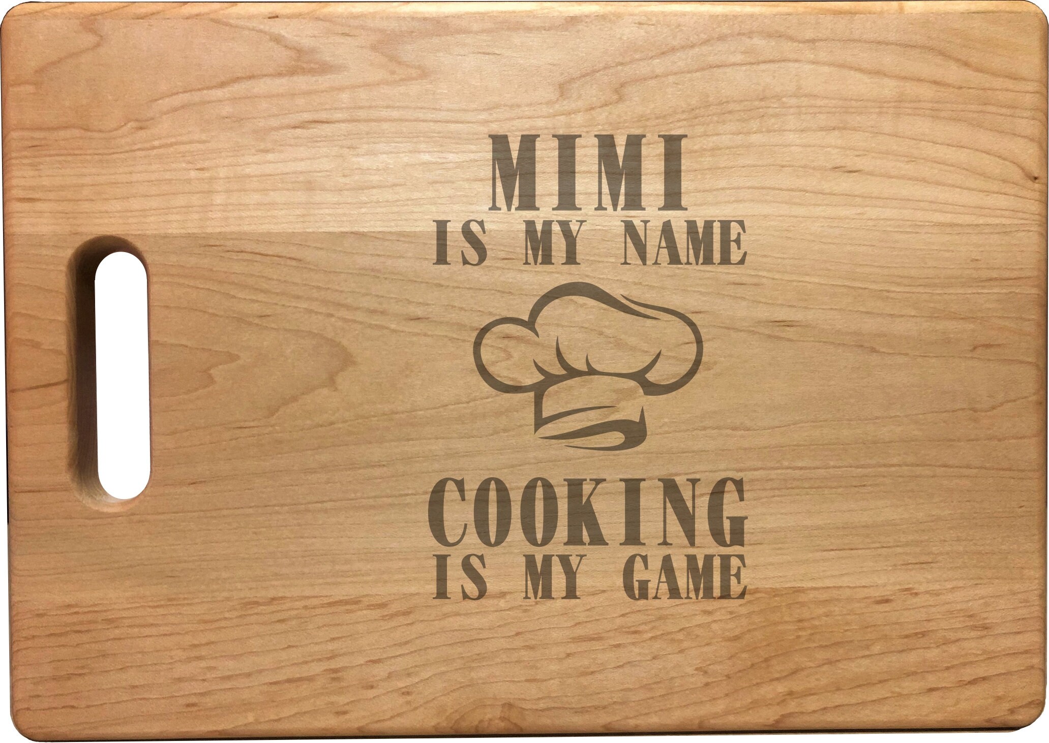 PrecisionNC Grandma Gifts Mimi My Name Cooking My Game Engraved Large Sized Natural Wood Cutting ...